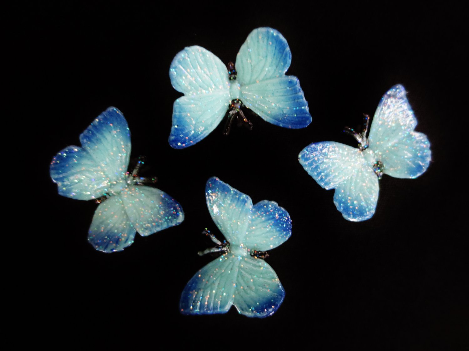 Custom Set of 4 Blue Sparkling Butterfly Mini Tree Ornaments