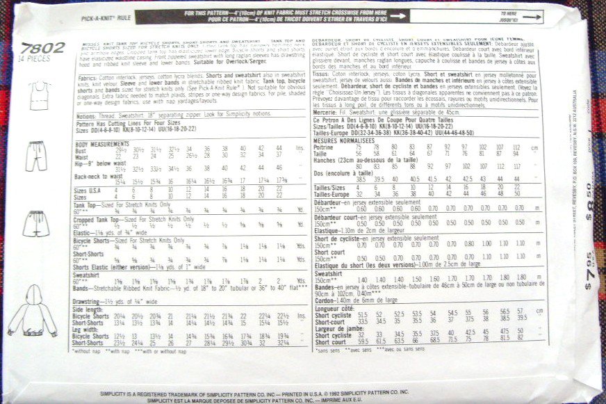 Simplicity Easy To Sew Pattern Number 7802 Size DD (4-10)