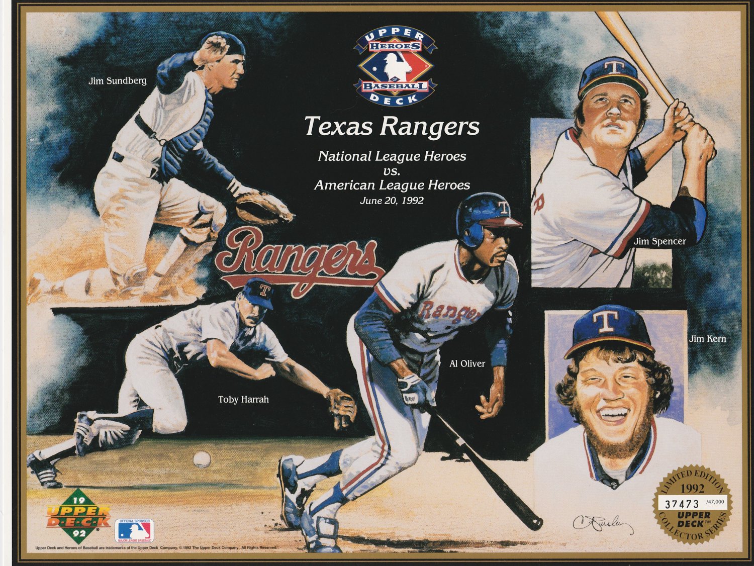 1992 Texas Rangers Upper Deck Sheet Heroes Team Issue UD SGA Toby ...