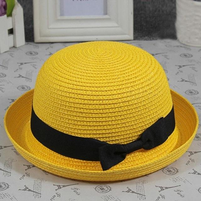 Summer Style Women Straw Bowler Derby Hat All-Match Summer Roll Brim ...