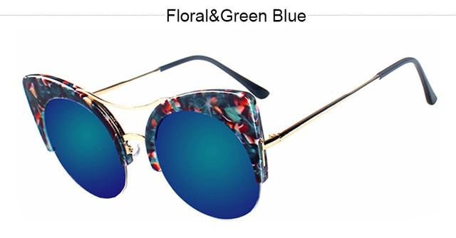 Vintage Cat Eye Sunglasses Women Brand Designer Mirror Retro Circle Sun