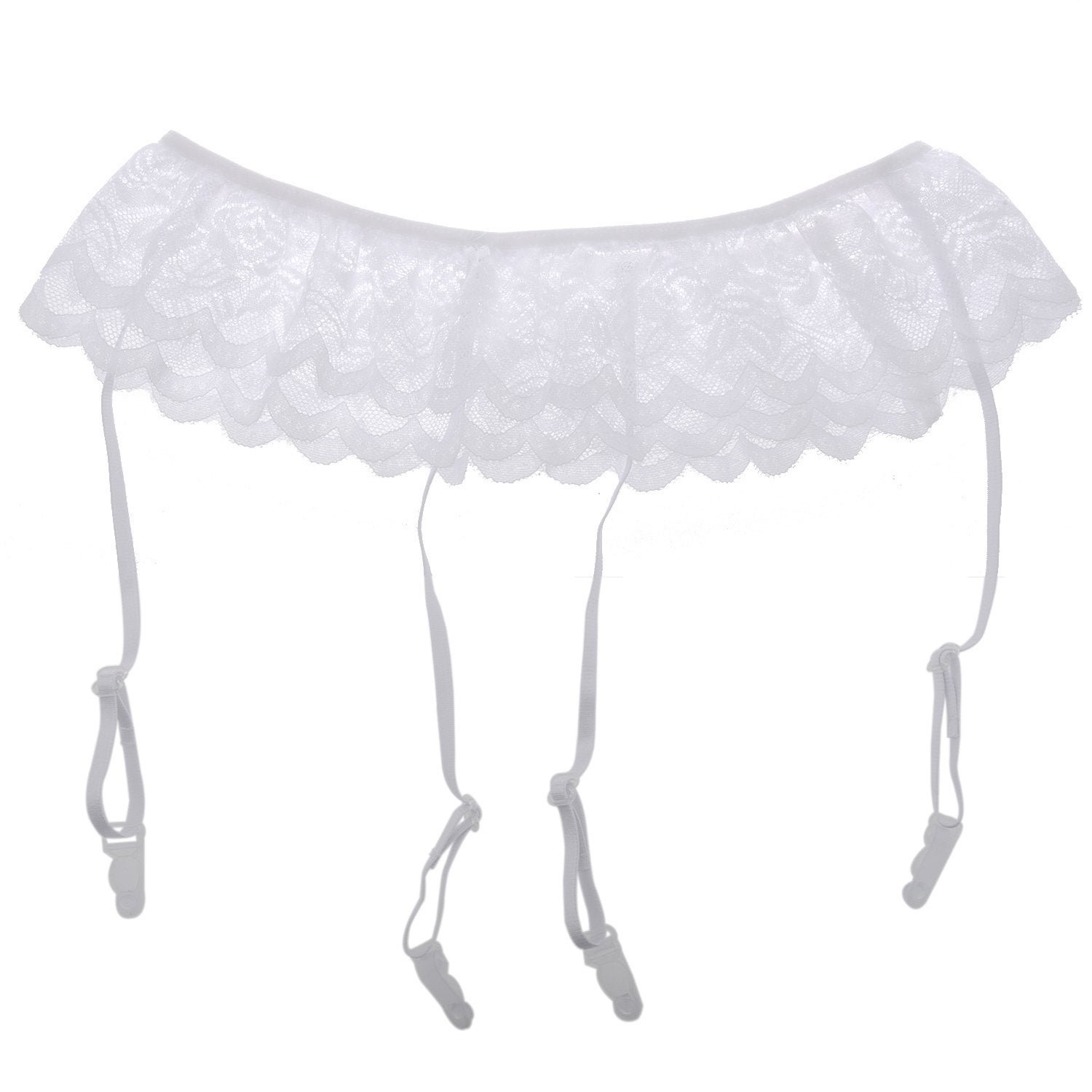 Sheer Double-layer Lace Garterbelt Garter Belt Skirt - White