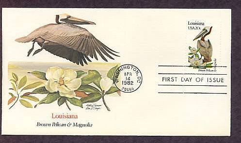 Louisiana State Bird, Pelican, Flower Magnolia, FW First Issue USA