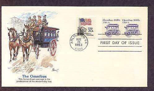 Horse Drawn Omnibus 1880s, Predecessor of the Modern Bus, First Issue USA