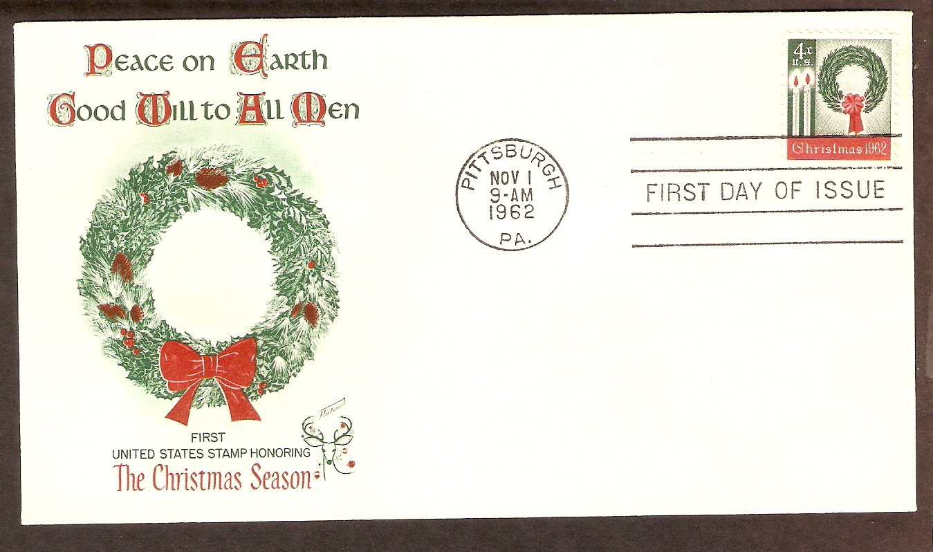 USPS, The First United States Christmas Postage Stamp, Wreath, First ...