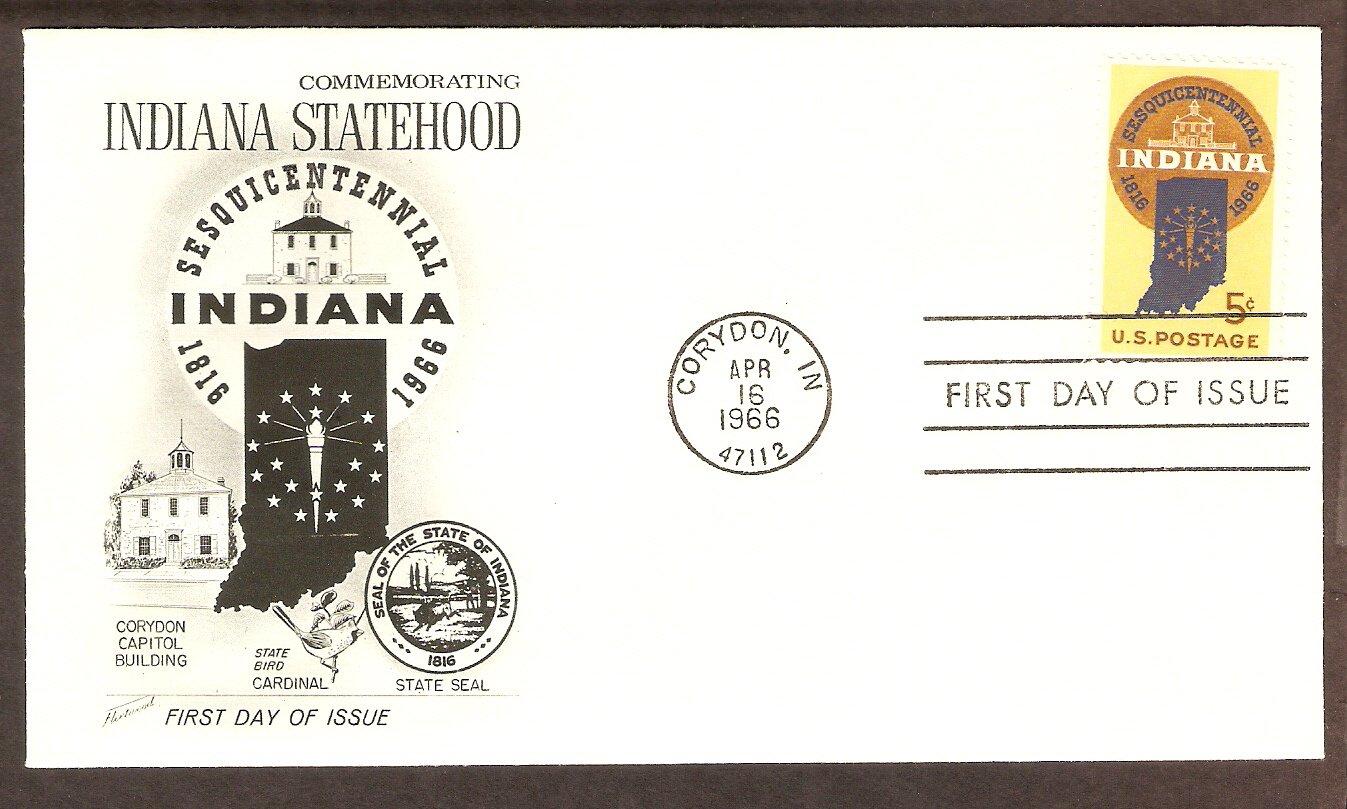 Indiana Statehood 150th Anniversary 1966 First Issue Fleetwood FDC USA