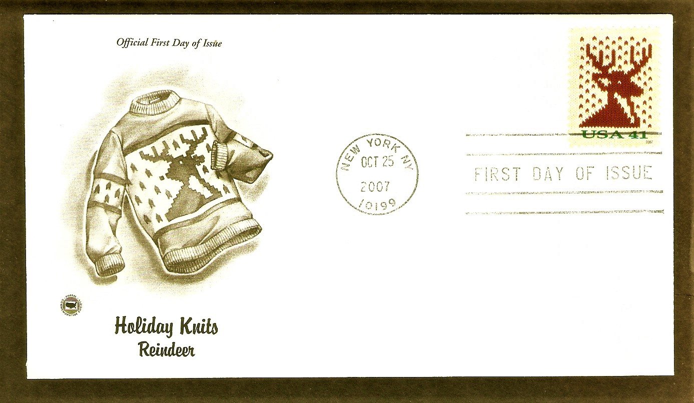 Holiday Knits, Reindeer Sweater, Christmas Stamp, PCS, 2007 First Issue USA