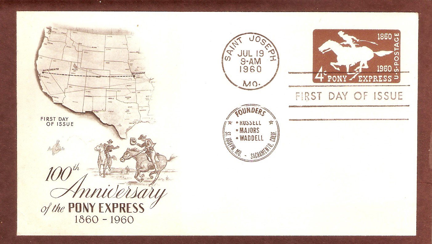 Pony Express Centennial, Mail Carrier, Embossed Postage Stamp Envelope ...