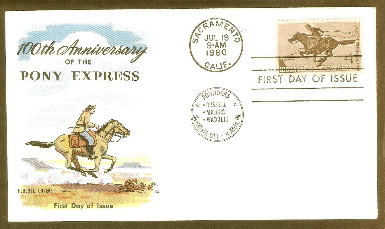 Pony Express Anniversary, Mail Carrier on Horse, First Issue, Fluegel ...