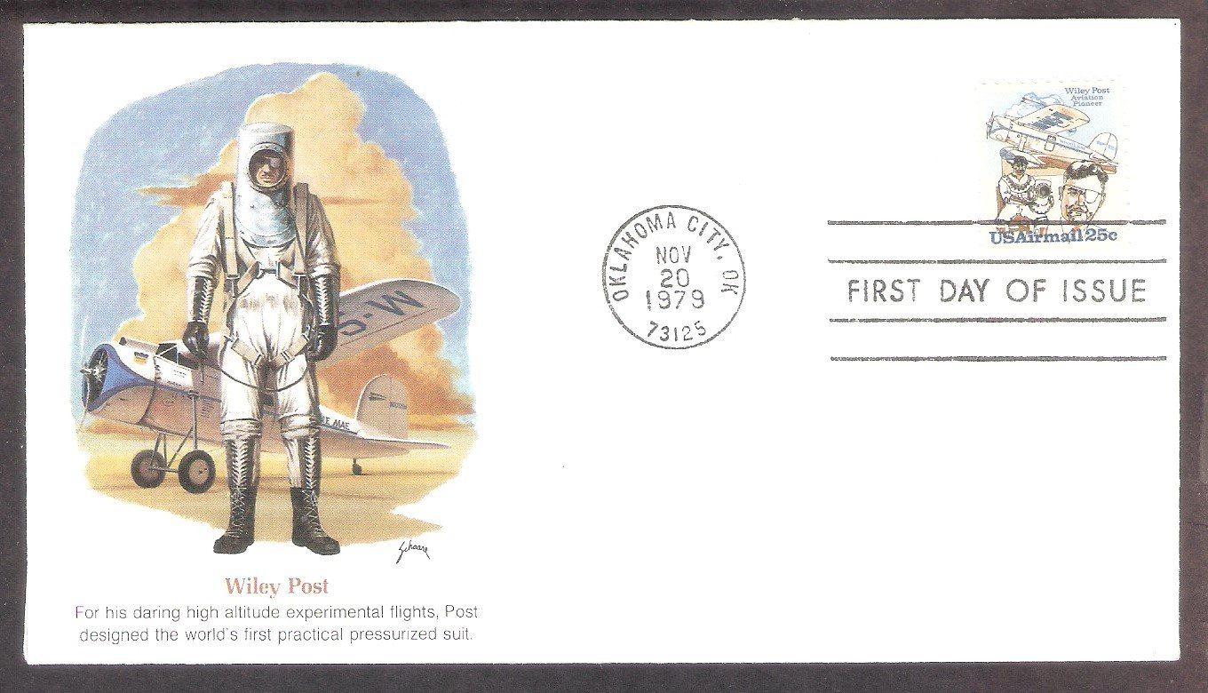 Honoring Aviation Pioneer Wiley Post, Air Mail, B, FW, First Issue USA