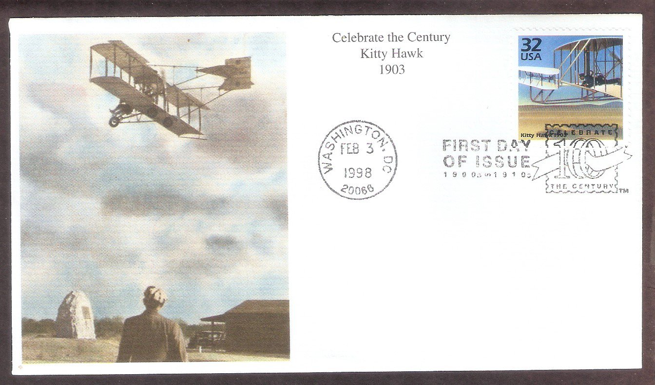 Kitty Hawk 1903, Wright Brothers, 1900s, Mystic, First Day of Issue USA!