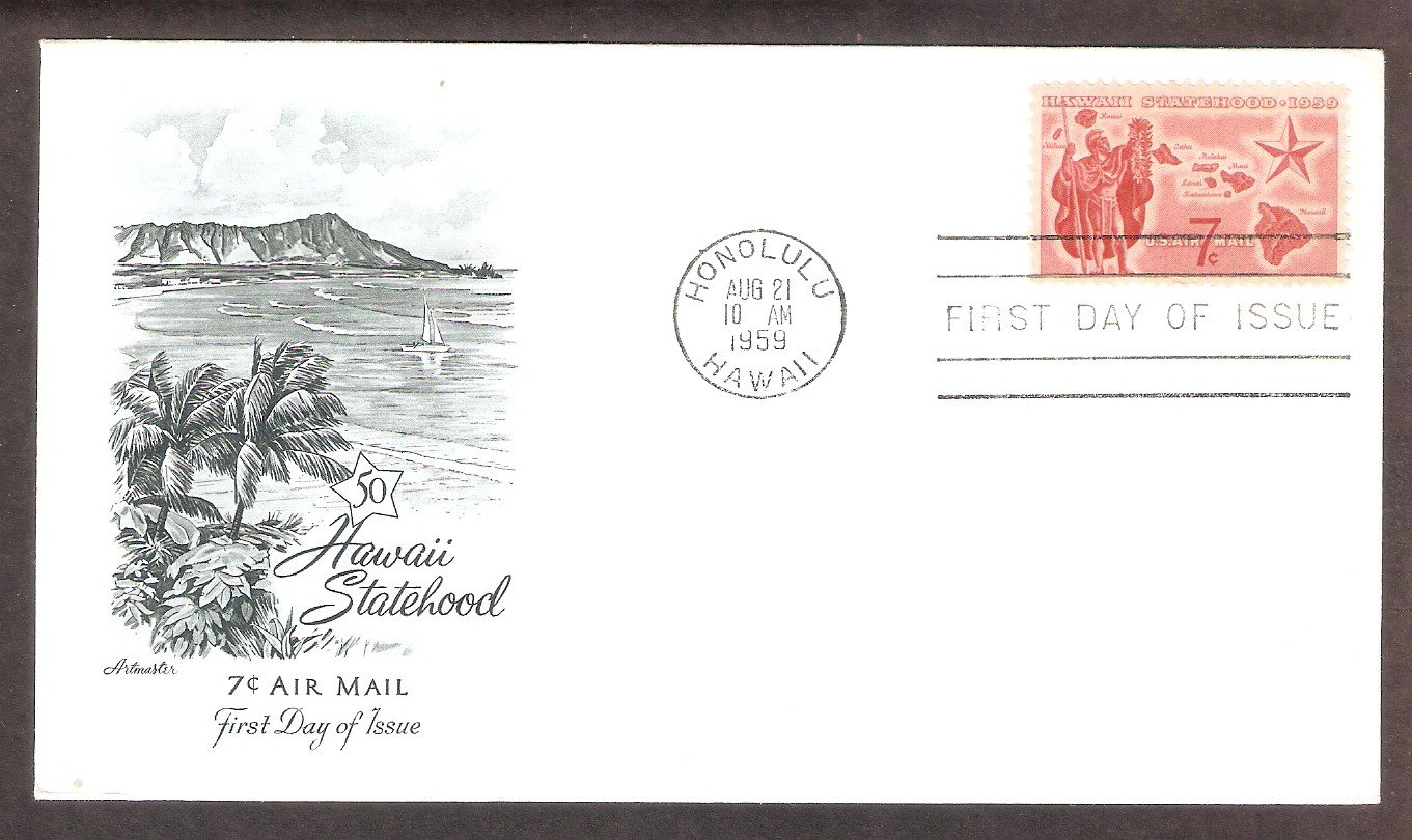 Hawaii Statehood, Hawaiian Islands, Honolulu 1959, AM, First Issue USA