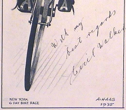 Cecil Walker Period Autograph on Pen & Ink Drawing Cycling