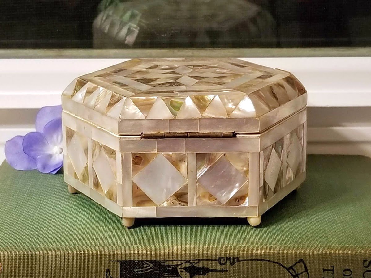 Mother of Pearl and Paua Shell Inlay Jewelry Box