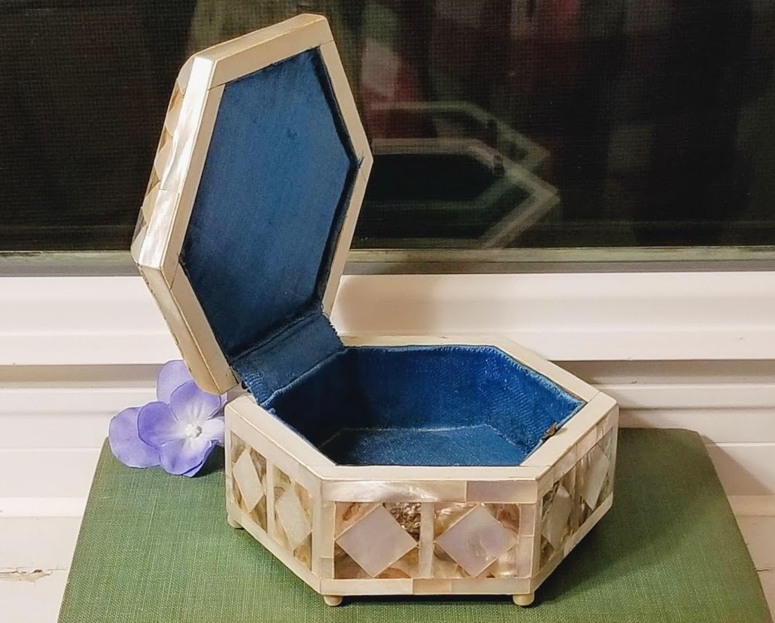 Mother of Pearl and Paua Shell Inlay Jewelry Box