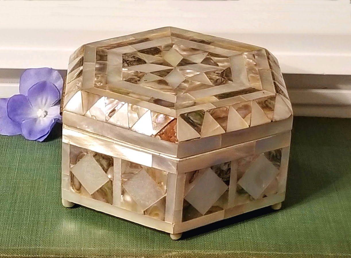 Mother of Pearl and Paua Shell Inlay Jewelry Box