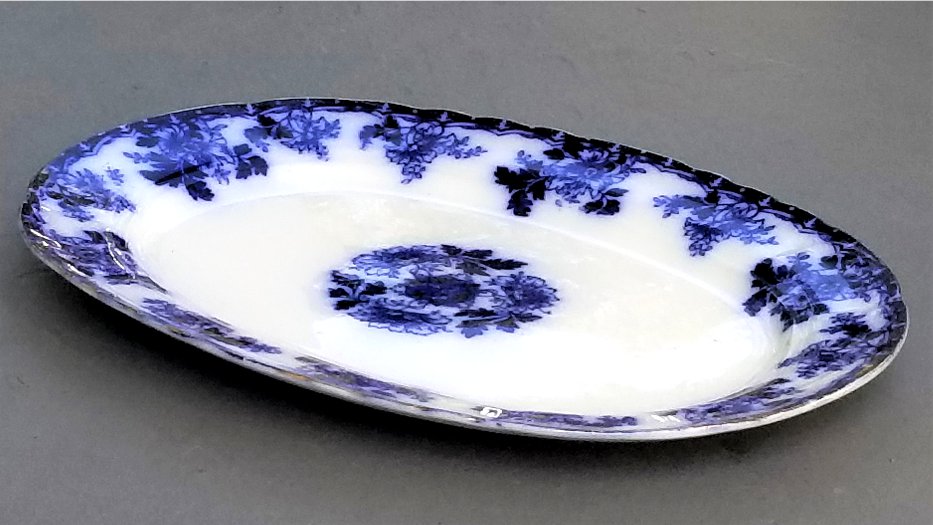 Flow Blue Oval Platter 17 Inch Luzerne Pattern Mercer Pottery N.J.