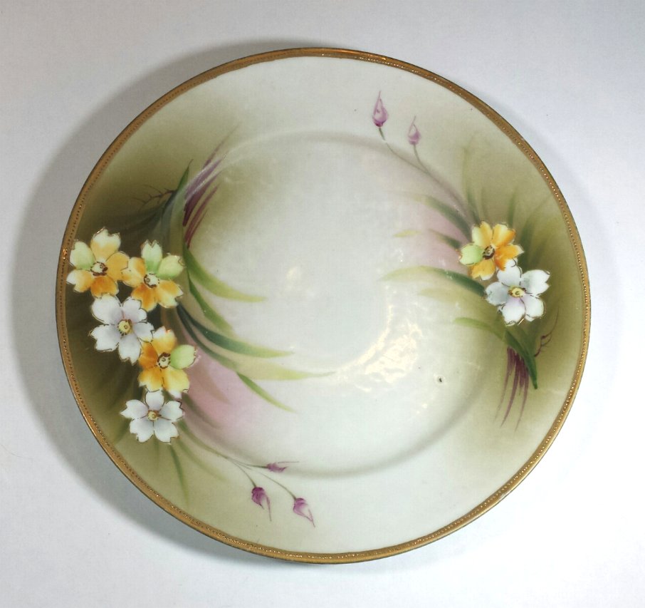 Nippon Floral Plate Hand Painted with Beaded Edge 1920s