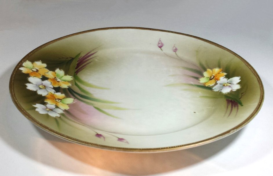 Nippon Floral Plate Hand Painted with Beaded Edge 1920s