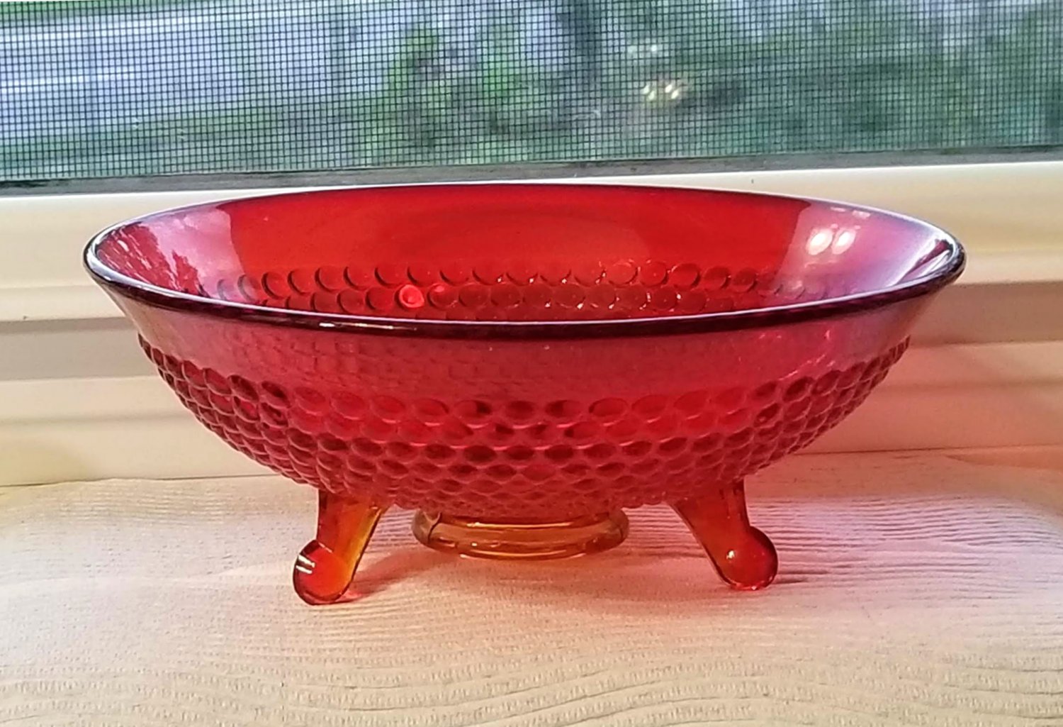 Ruby Thousand Eye Bowl by Fenton Glass Amberina circa 1934