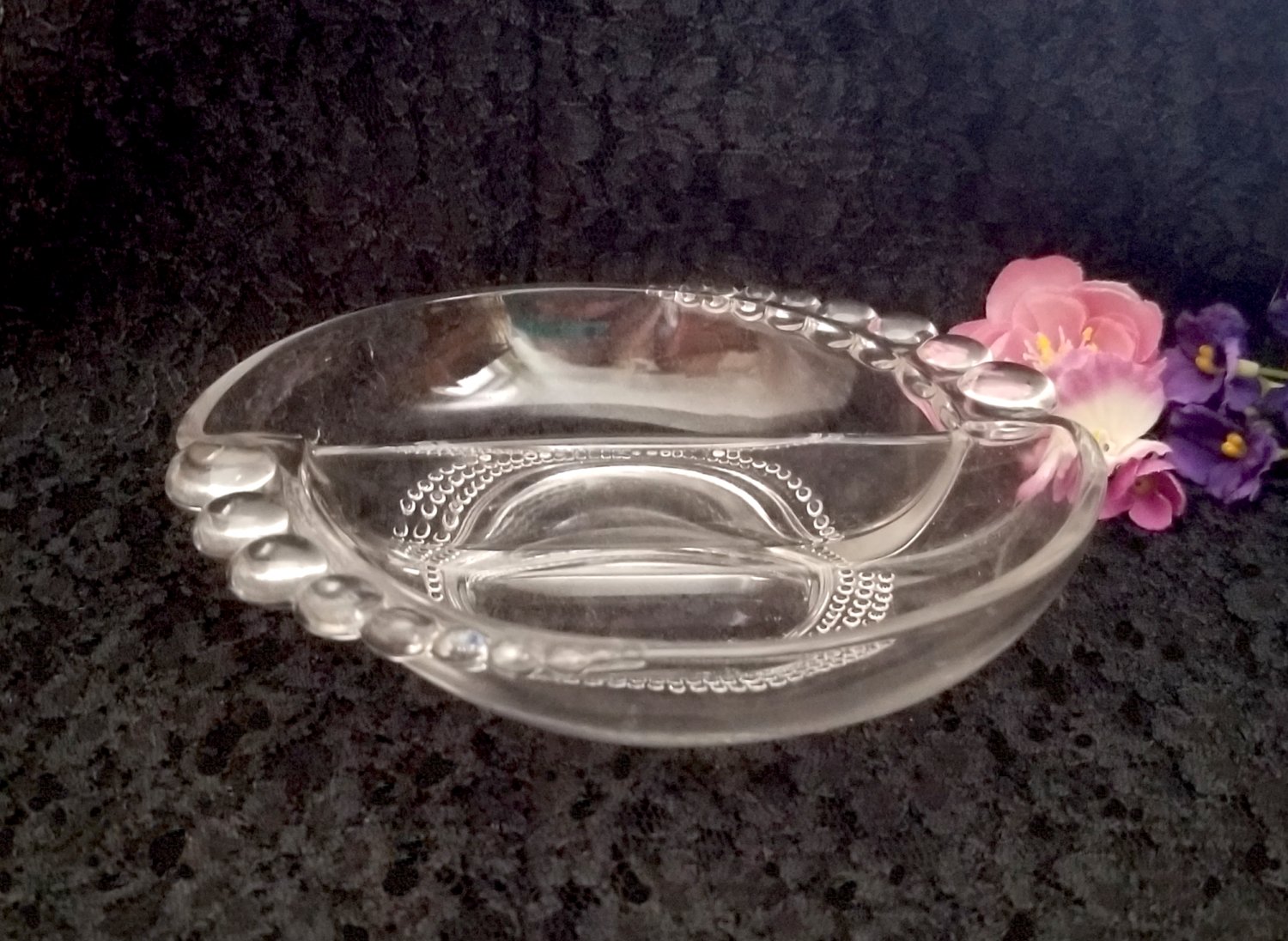 Glass Olive Dish Duncan & Miller Vintage Crystal Relish Bowl