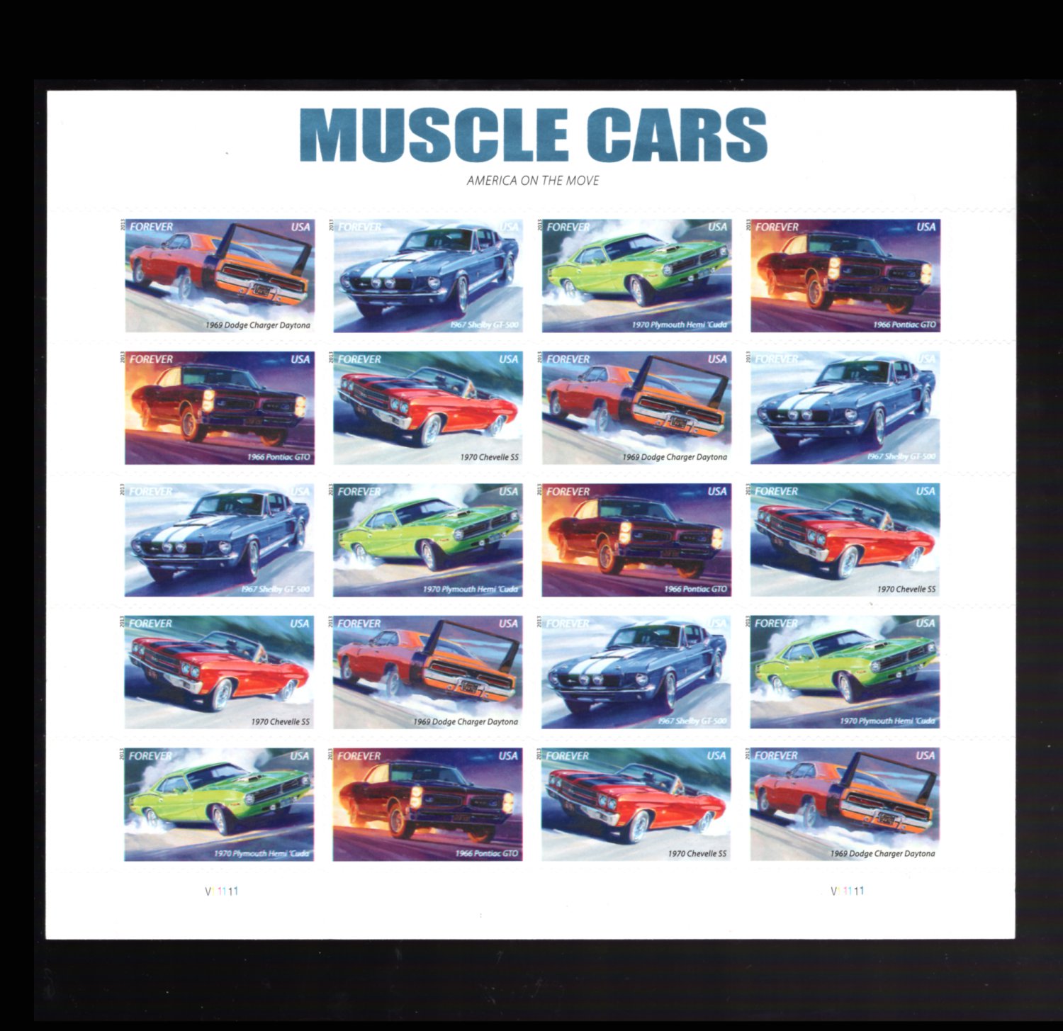 Muscle Cars Stamp Sheet/20 Stamps U.S. Forever 2013