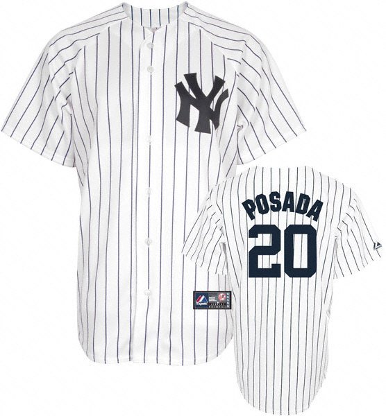 Majestic New York Yankees 20# Jorge Posada White Pinstripe Baseball ...