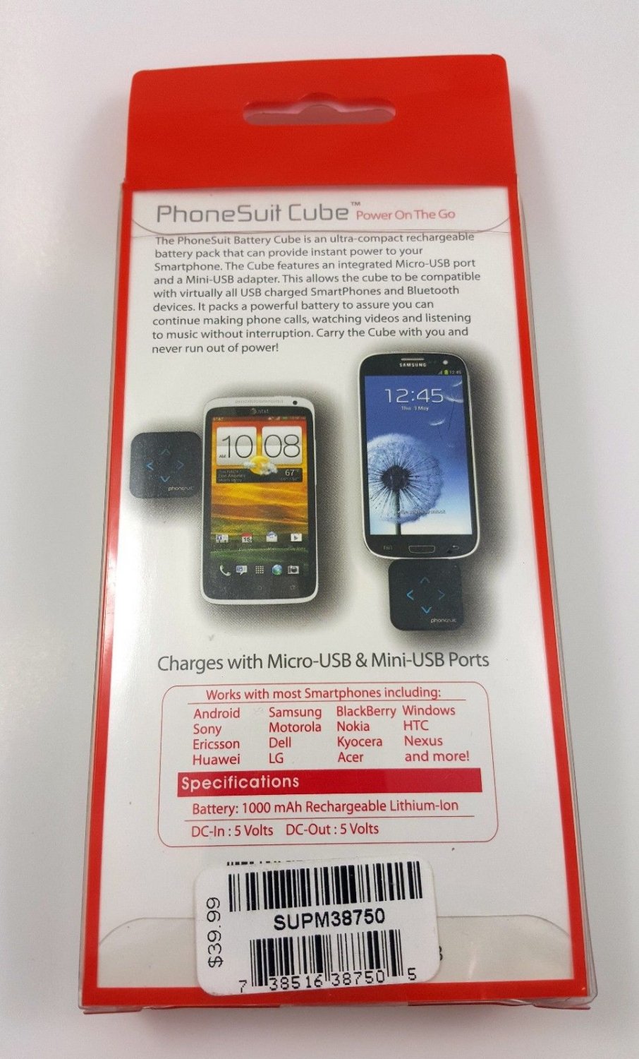 PhoneSuit Cube Power On The Go Portable Battery Pack Micro USB Android ...