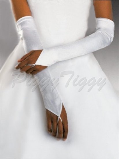 23" White Fingerless Satin Formal Wedding Bridal Party Prom Costume ...