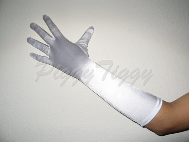 15" White Stretch Satin Bridal Elbow Length Formal Party Prom Costume ...