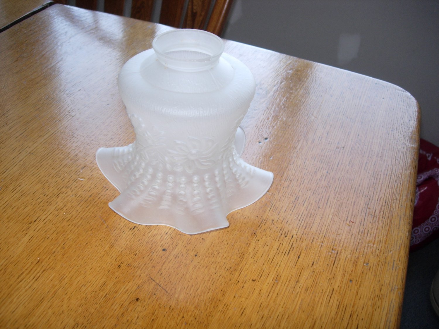 Vintage Frosted Tulip Shaped Glass Lamp Shade with Embossed Flower Design