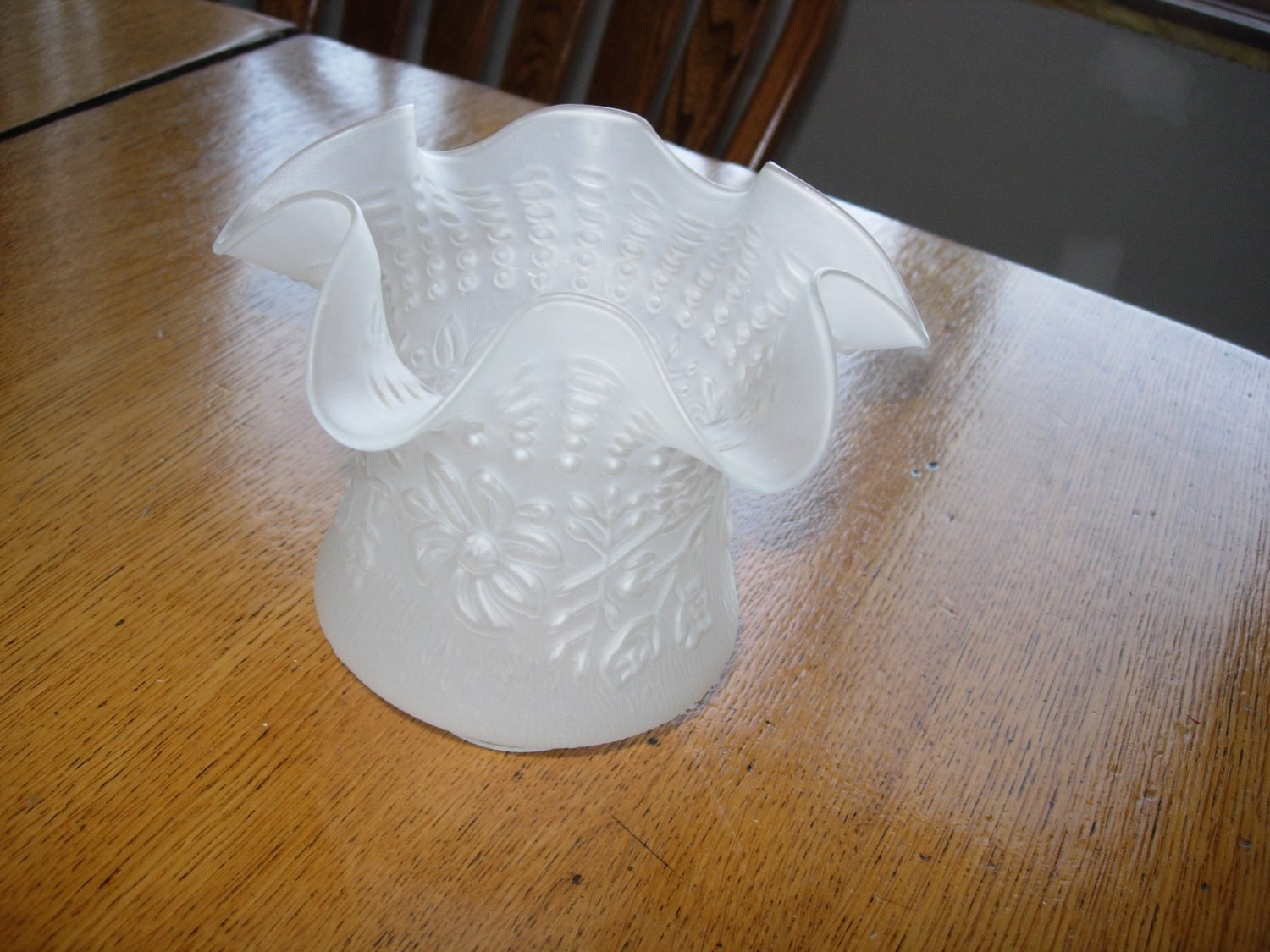 Vintage Frosted Tulip Shaped Glass Lamp Shade with Embossed Flower Design