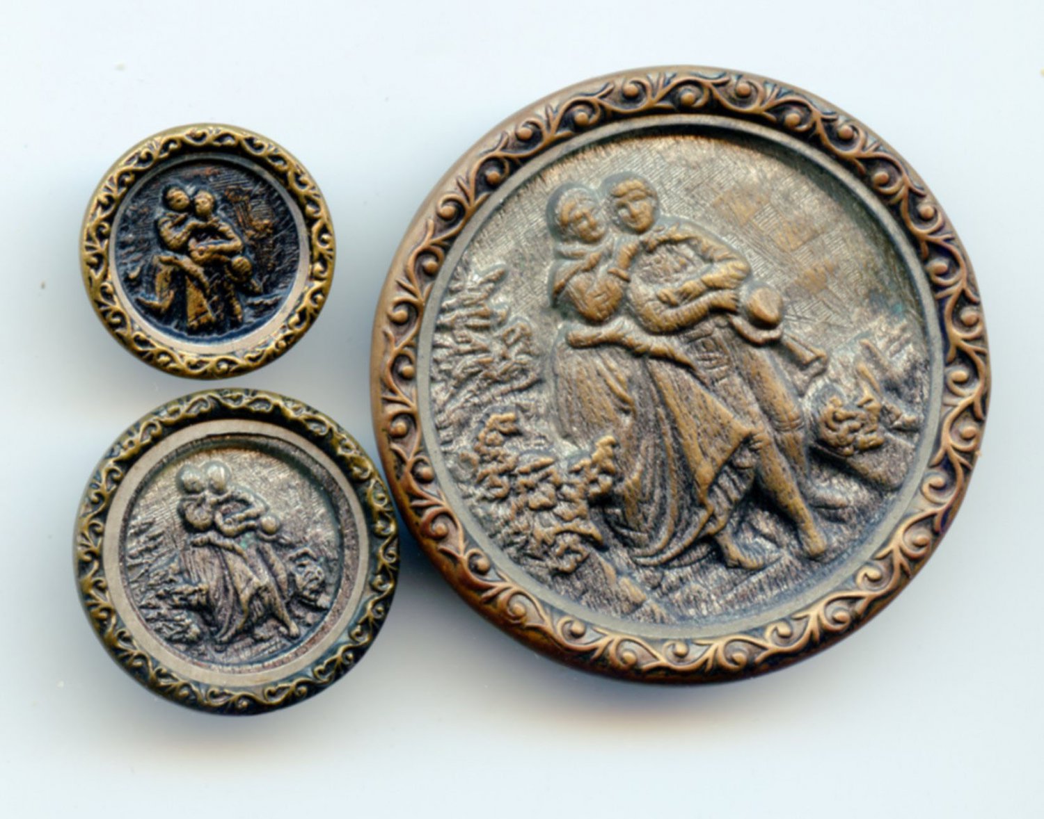 3 Lucy and Edgar antique pictorial buttons