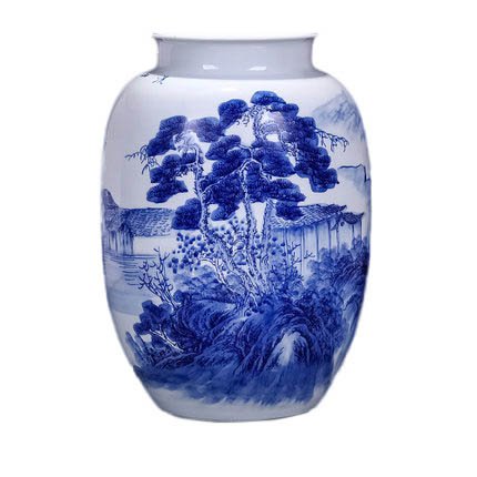 Master hand-painted blue and white porcelain vase countryside scenery