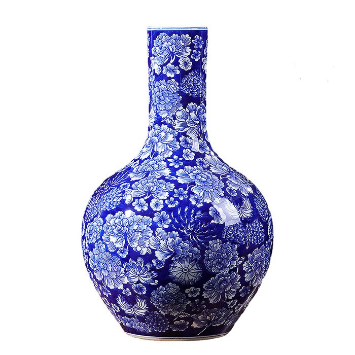 Celestial sphere shape bright blue and white ceramic antique vases