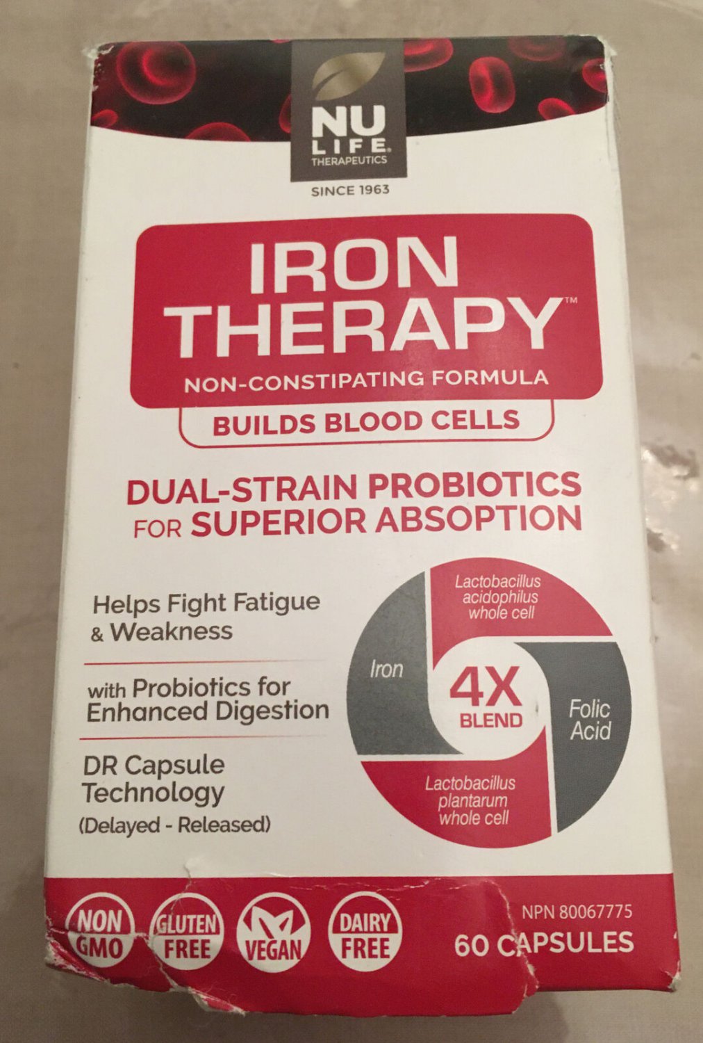 Nu Life iron therapy builds blood cells Dual Strain Probiotics 60 Capsules