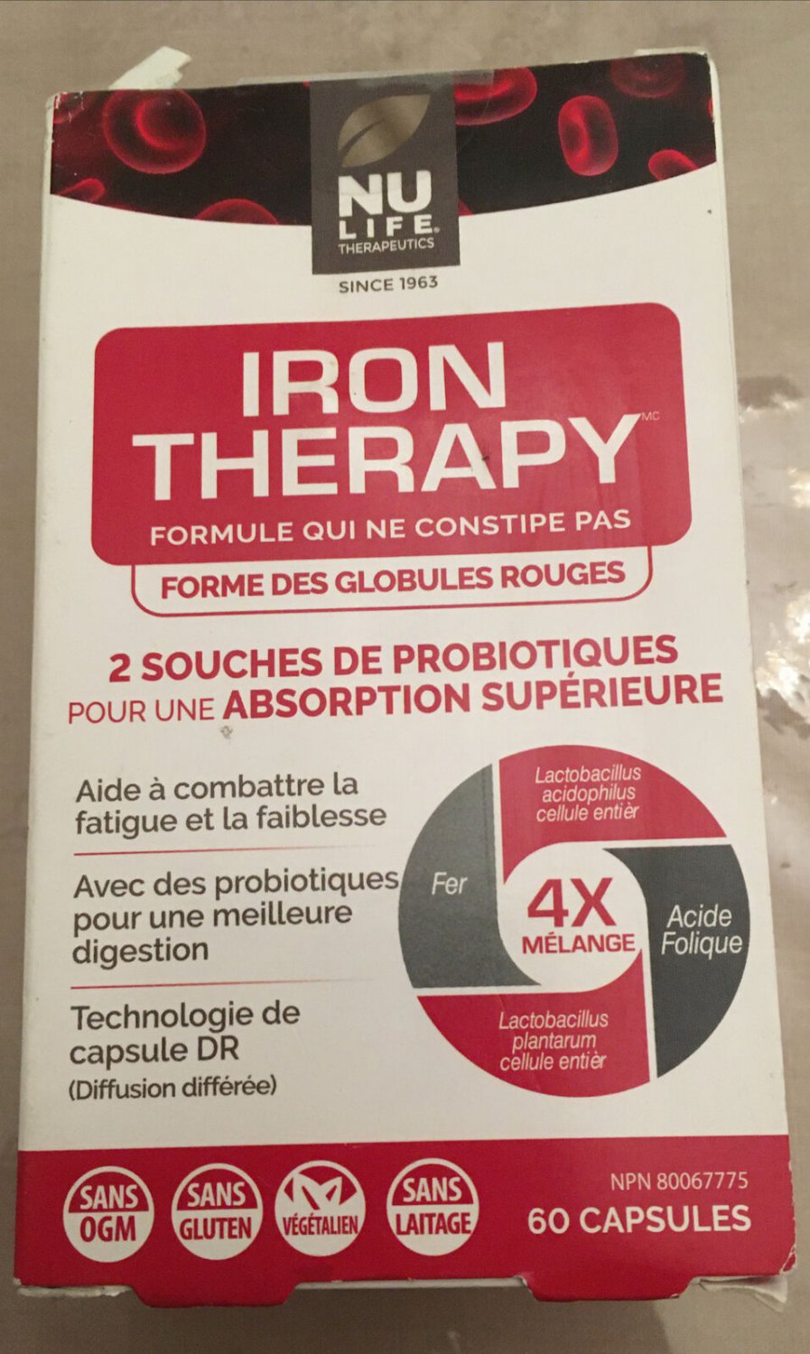 Nu Life iron therapy builds blood cells Dual Strain Probiotics 60 Capsules
