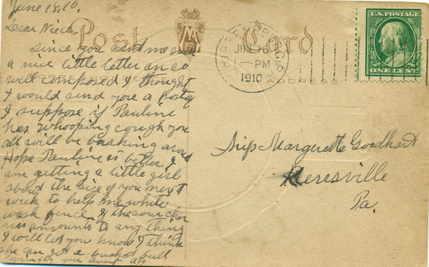 Vintage Victorian Era Greetings Postcard