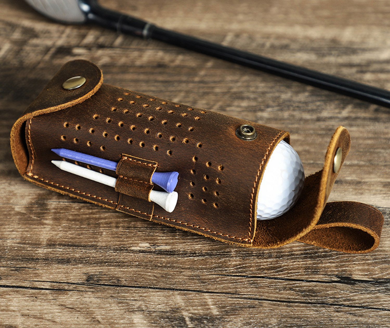 Leather Golf Ball Pouch,Golf Ball Belt Holder with Tees,Grazy Horse ...