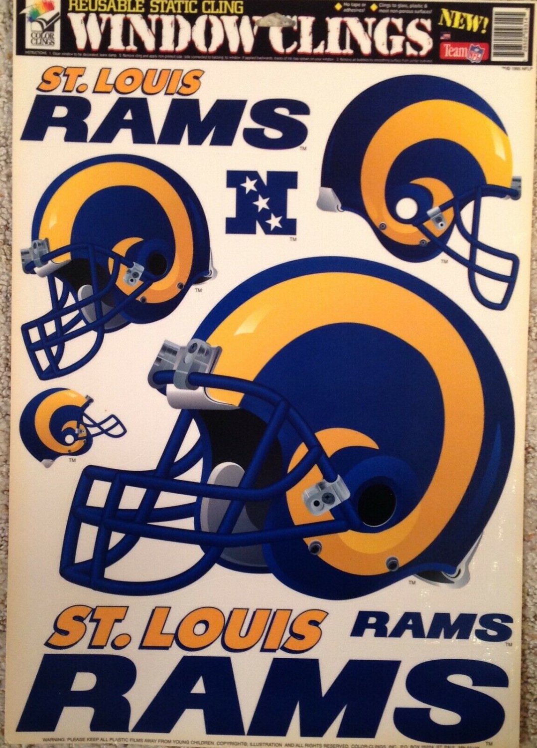 Champion NFL St Louis Rams Football Vinyl Static Window Clings