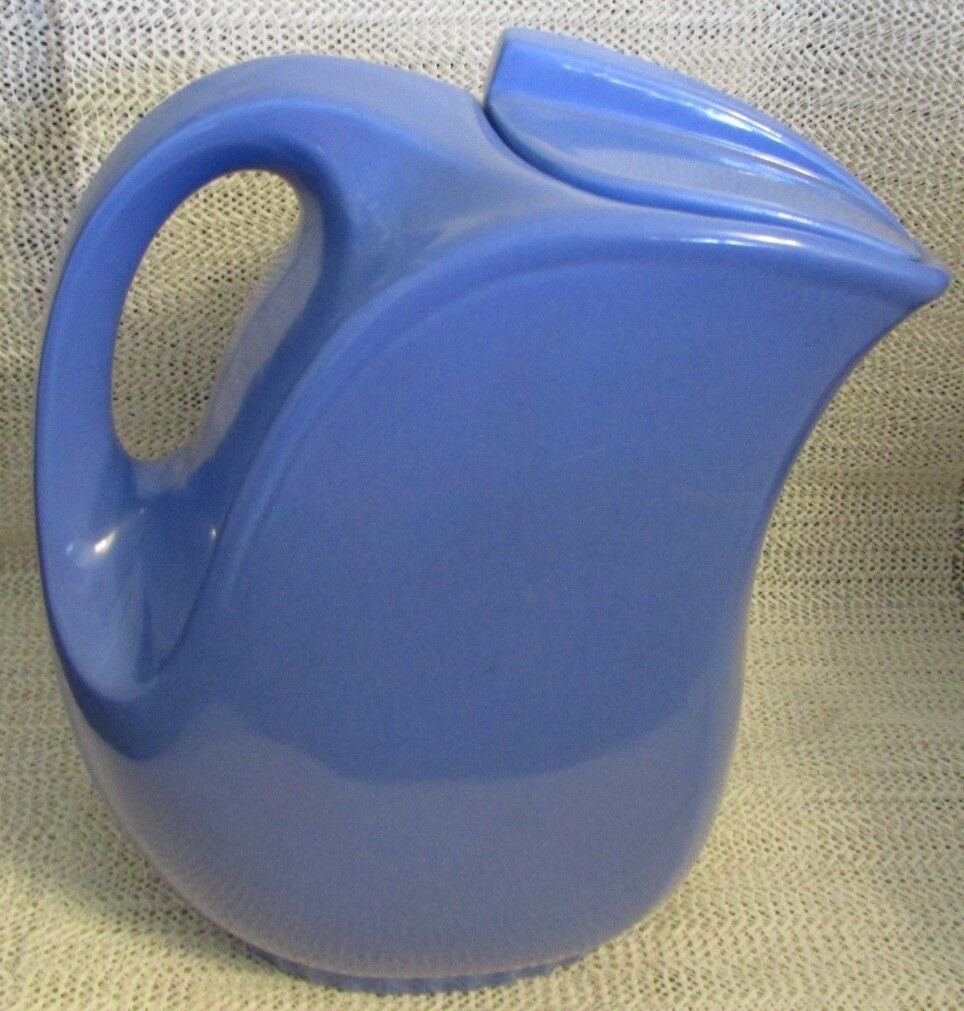 Hall China Montgomery Ward Blue Water Pitcher With Lid and Ice Lip #5118