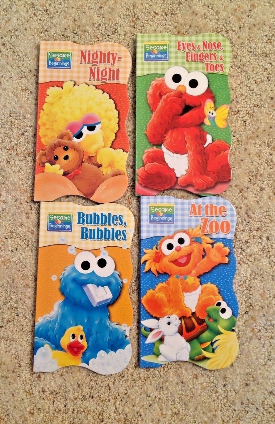 Sesame Street Childrens Book Set 4 Educational Elmo Cookie Monster Big Bird