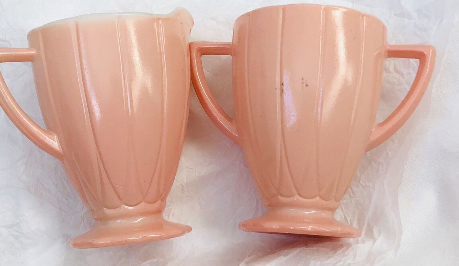 Hazel Atlas Newport Hairpin Vintage Pink Platonite Creamer & Sugar Set