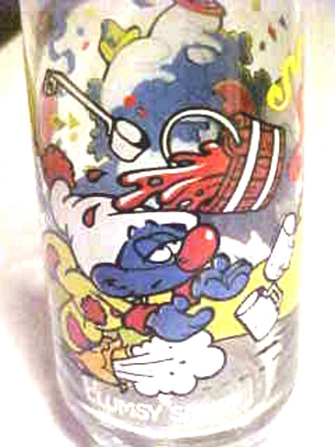 Clumsy Smurf Cartoon Glass Tumbler Vintage 1983 Promo