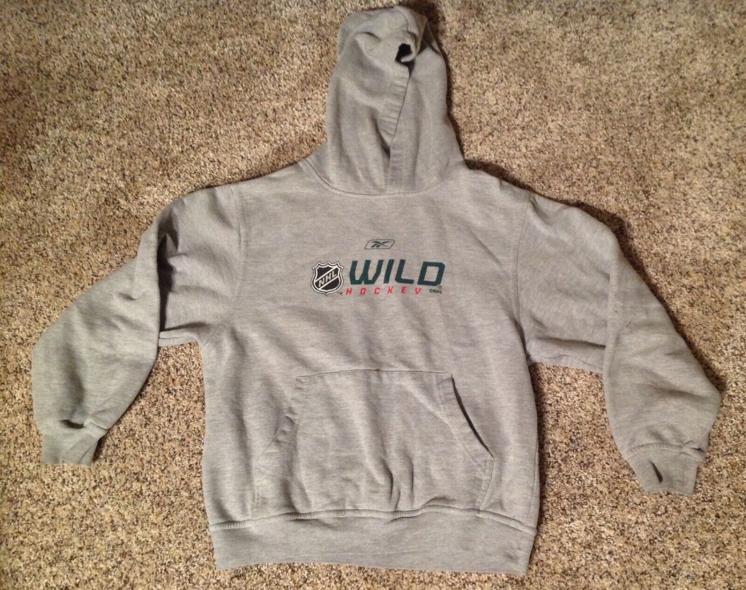 RBX MN Wild Hocky Hooded Sweatshirt Wind Unisex Size M 10/12 Gray NHL