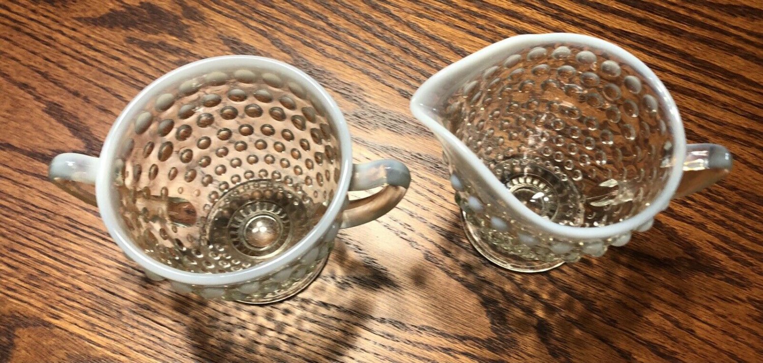 Moonstone Elegant Vintage Depression Glass Opalescent Hobnail Sugar ...