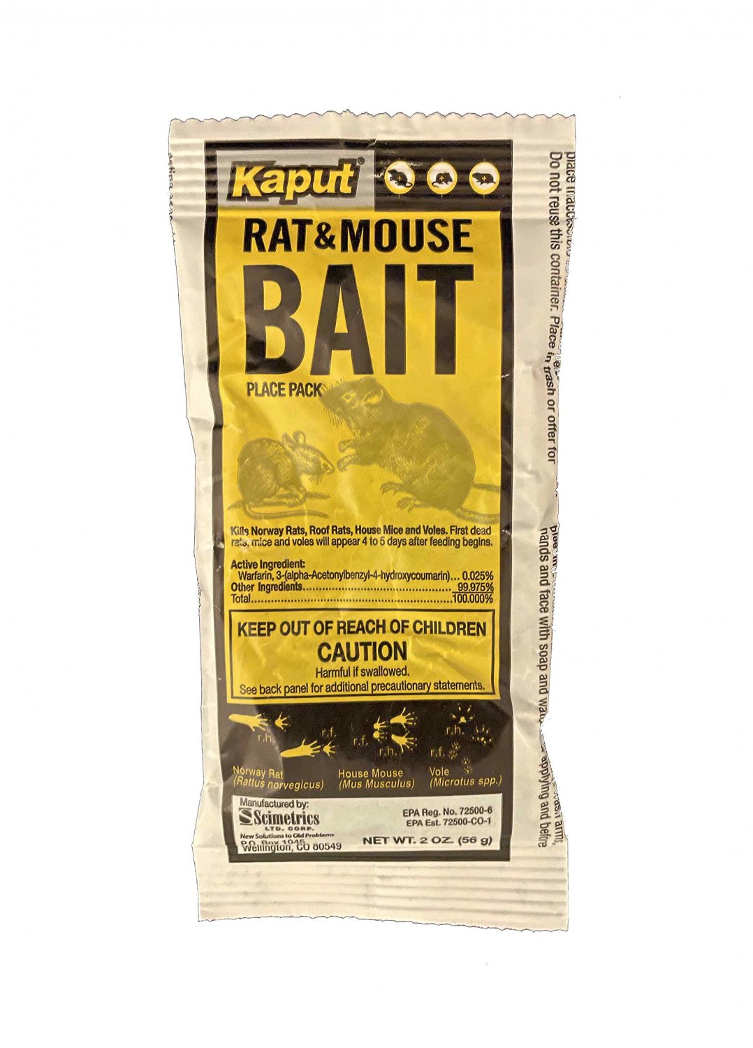 Kaput Rat & Mouse Bait ( 150 packs ) Rat Mouse Vole Killer Bait Packs