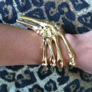 SILVER w/CLEAR STONE SKELETON HAND BONE TALON CLAW SKULL BRACELET CUFF ...