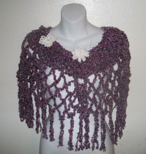 Purple Lavender Crochet Chunky Cape Caplet Vintage Style