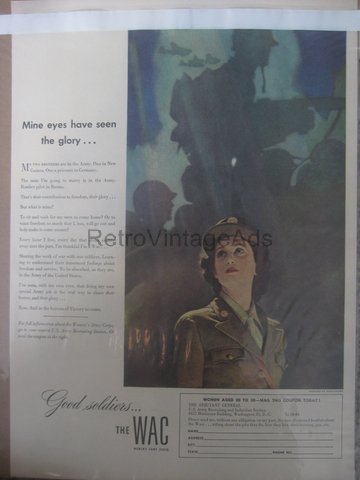 WAC SOLDIER FEMALE WWII 2 Army War Vintage Magazine Ad POSTER Gift ...